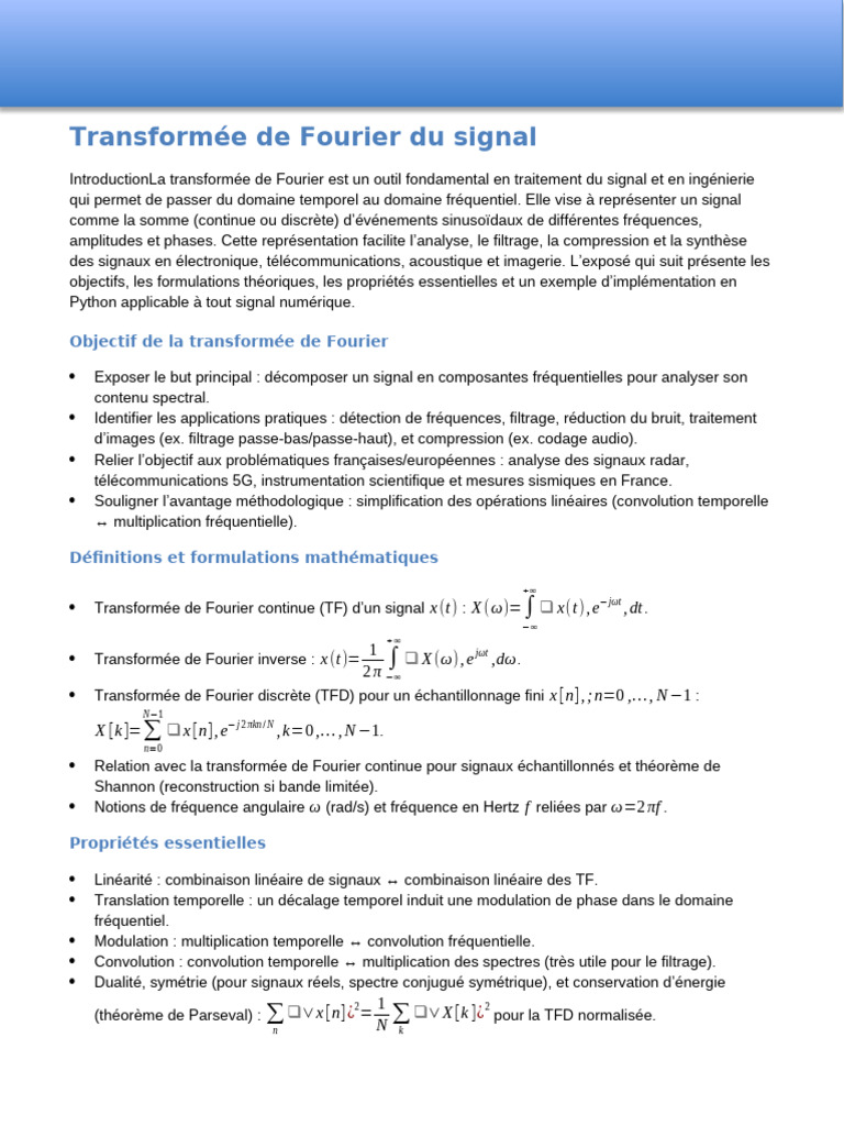 La Transformée de Fourier Du Signal | PDF | Transformation de Fourier ...
