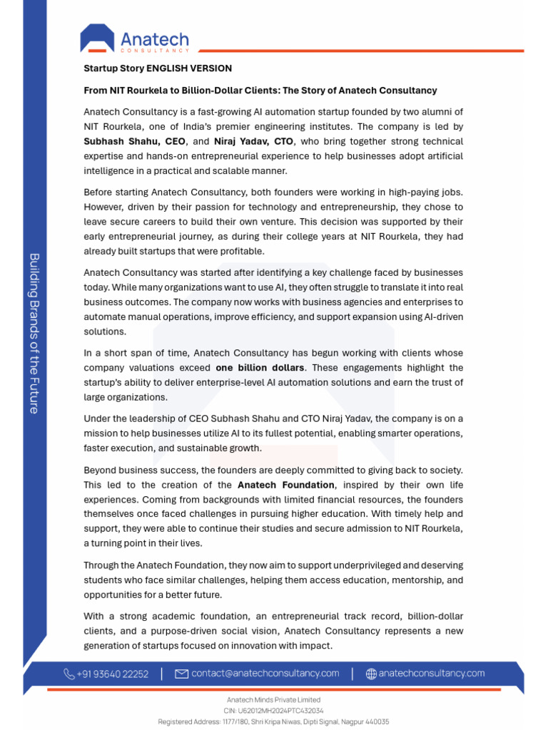 Startup Story-Anatech Consultancy V1 | PDF