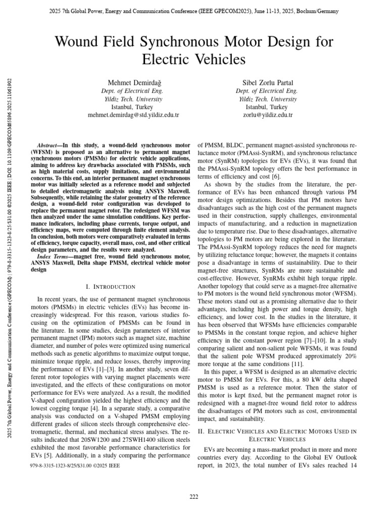 Wound Field Synchronous Motor Design for Electric Vehicles | PDF ...