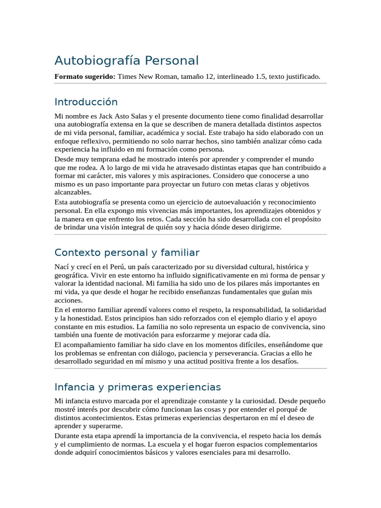 Autobiografía Personal | PDF | Aprendizaje | Conocimiento