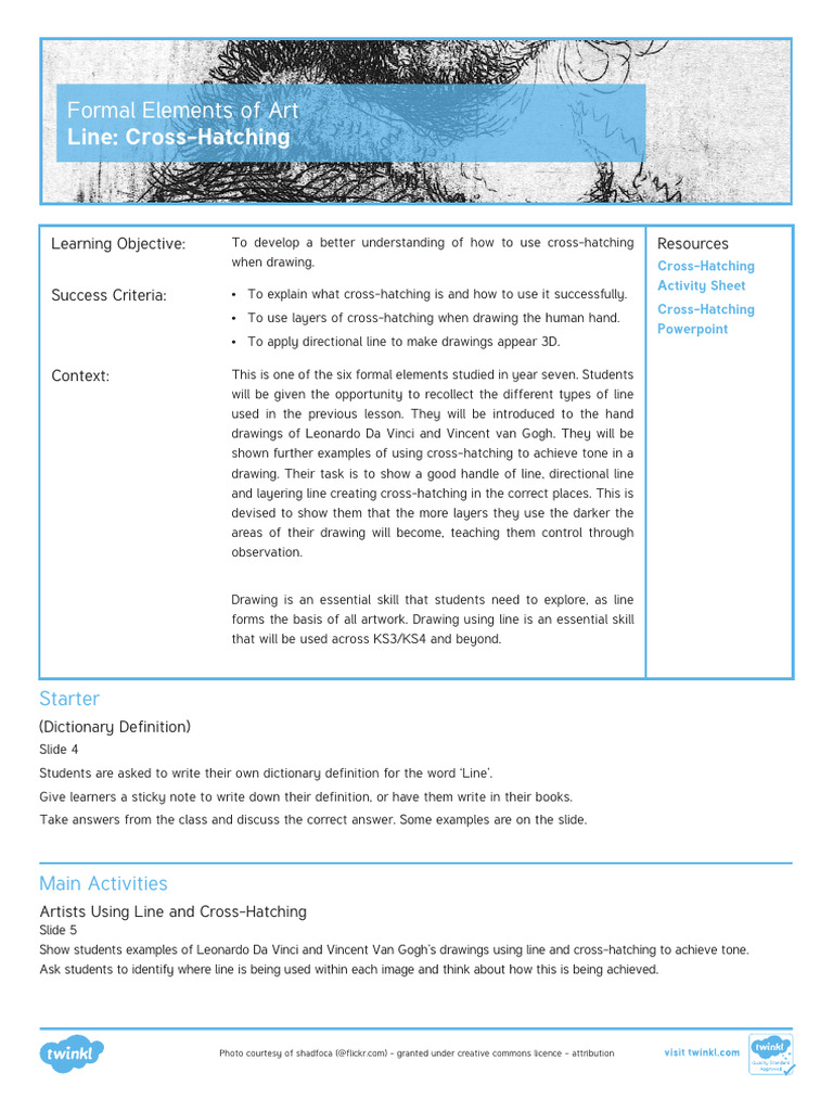 Formal Elements of Art Line - Cross Hatching - Teacher Notes | PDF ...