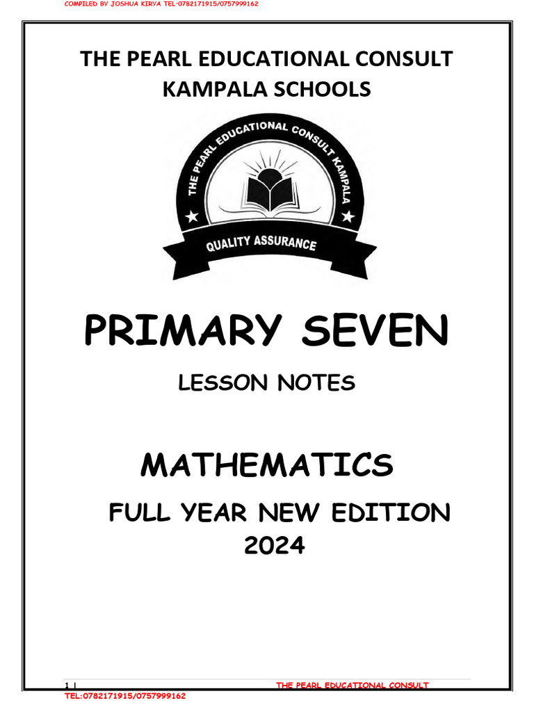 Pearl Primary Seven p.7 Lesson Notes of Work for Mathematics Full Year ...