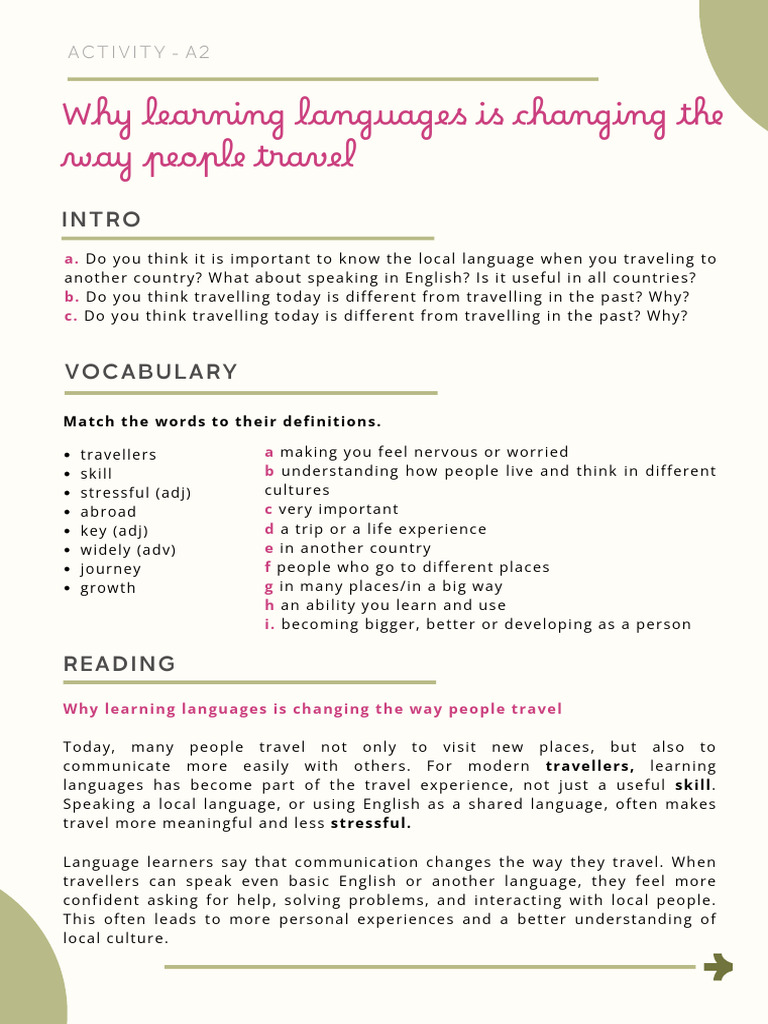 Reading Comprehension English Task For A2/B1 Level | PDF | English ...