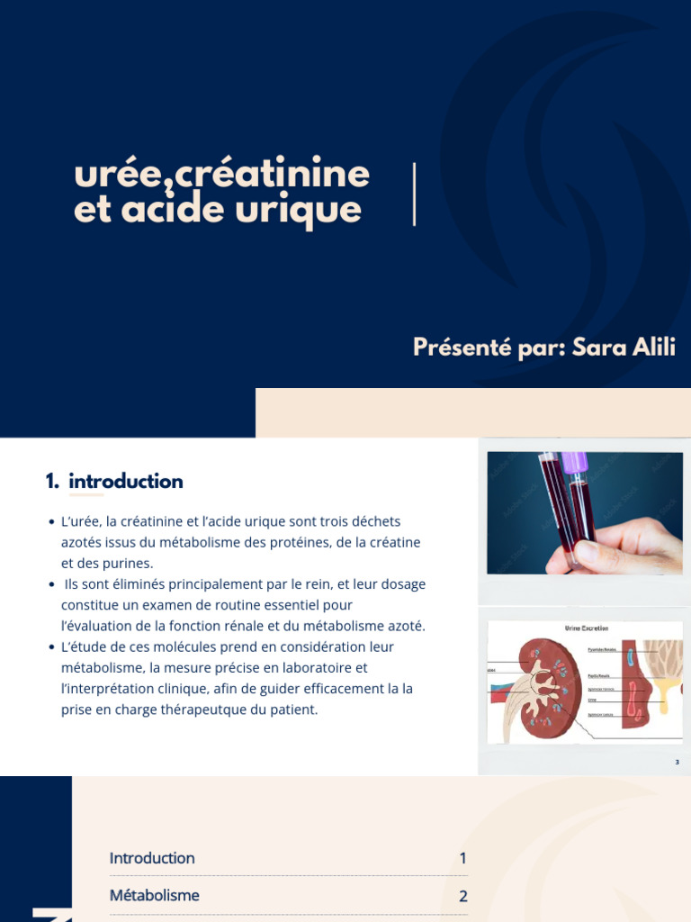 Urée, Créatinine Et Acide Urique | PDF | Créatinine | Urée