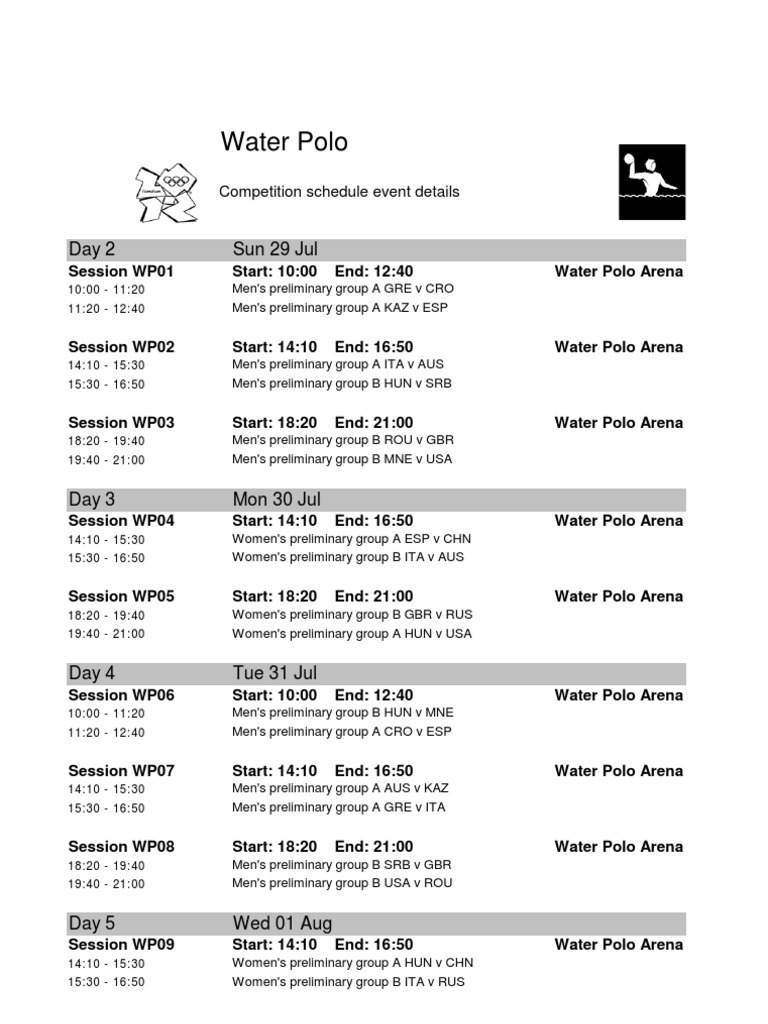 Water Polo Competition Schedule | PDF | International Sports ...