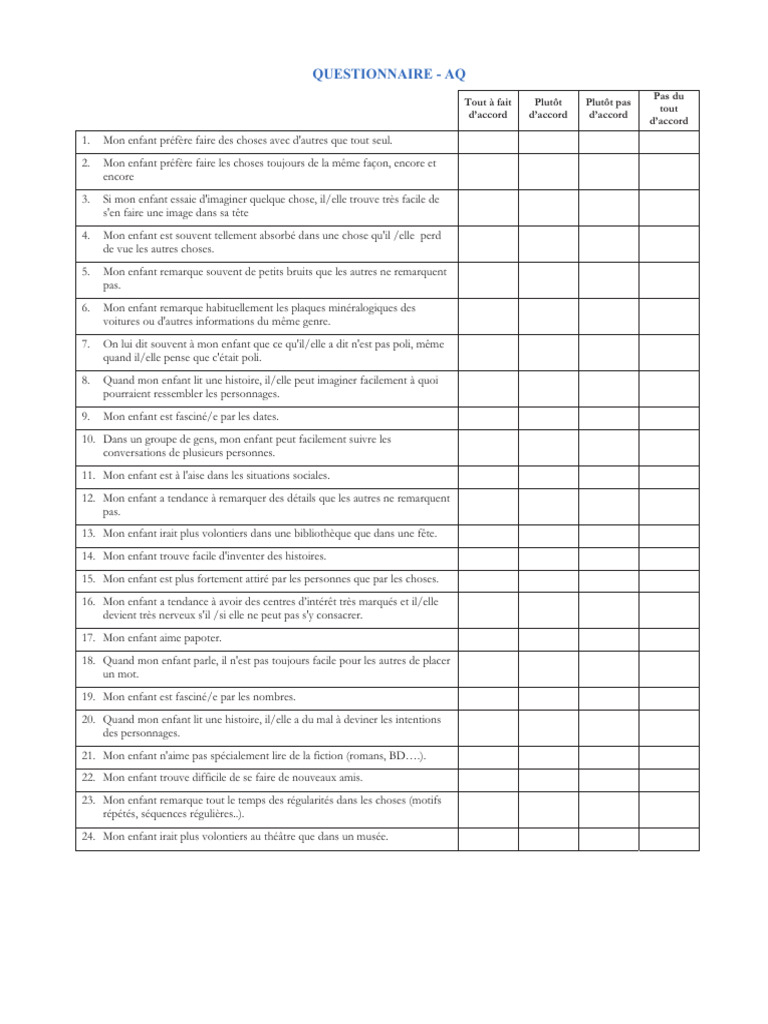 AQ Questionnaire Parent | PDF | Échecs
