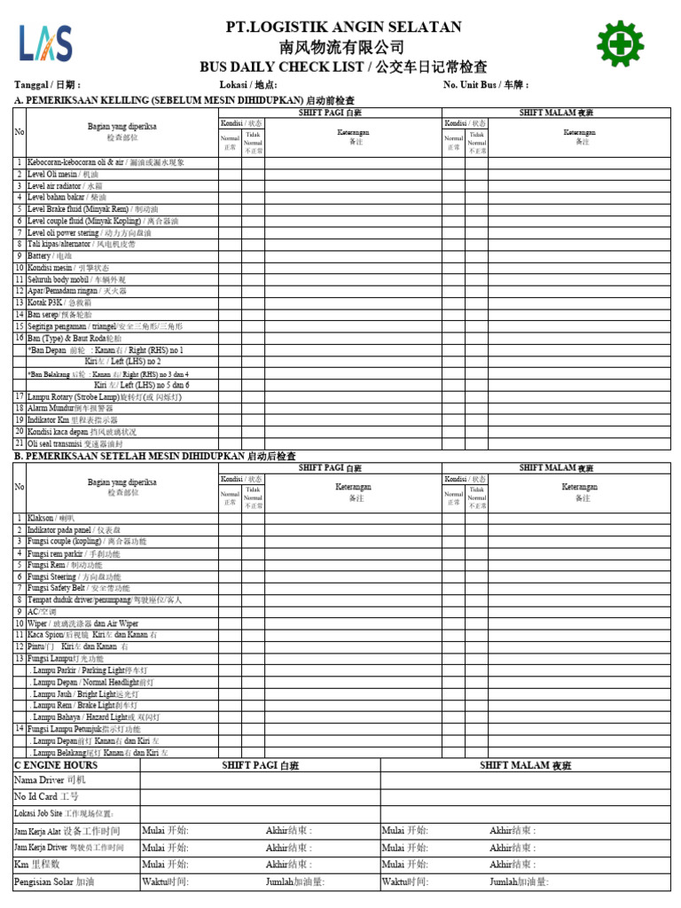 Form p2h Unit Kendaraan Bus | PDF