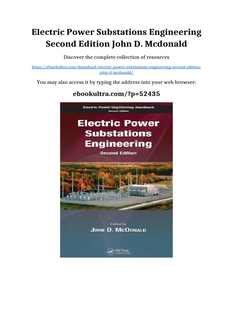 Electric Power Substations Engineering Second Edition John D. Mcdonald ...