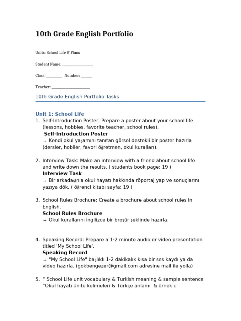 10th Grade English Portfolio Tasks | PDF