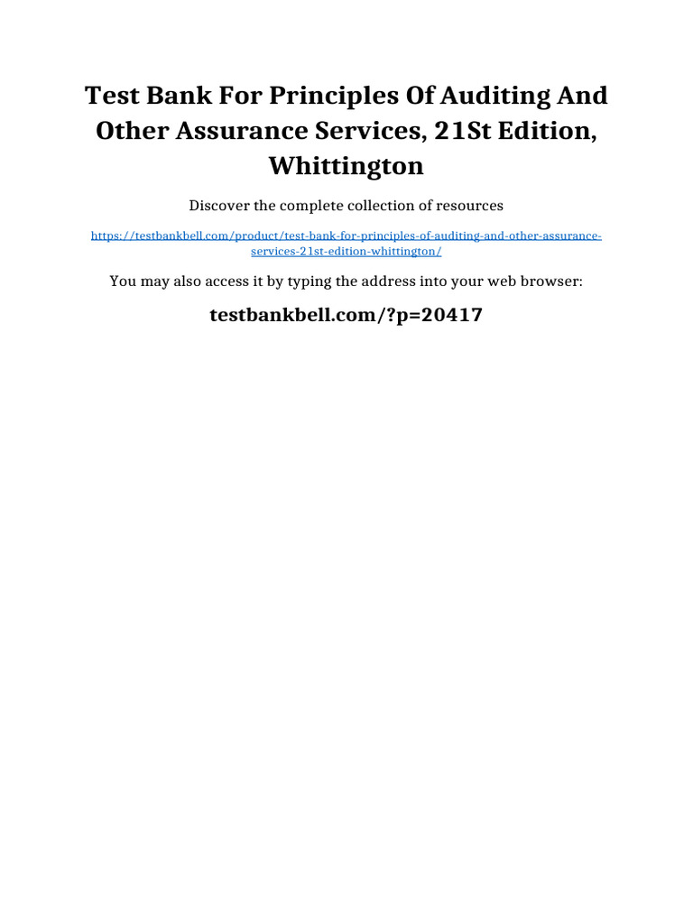 Test Bank for Principles of Auditing and Other Assurance Services, 21st ...