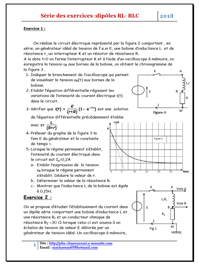 Serie Des Exercices Dipole RC RL RLC 2019 | PDF | Tension électrique ...