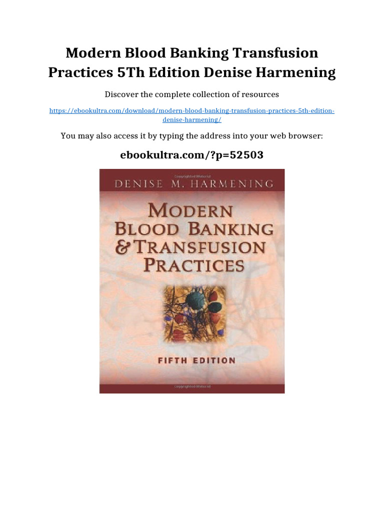 Modern Blood Banking Transfusion Practices 5th Edition Denise Harmening ...