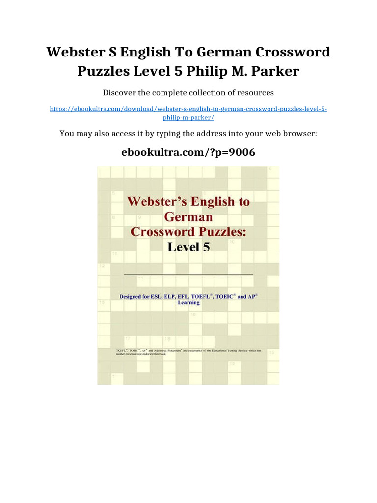 Webster S English To German Crossword Puzzles Level 5 Philip M. Parker ...