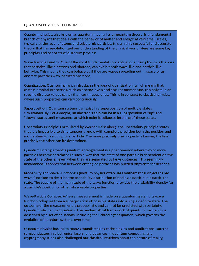 Quantum Physics Vs Economics | PDF | Quantum Mechanics | Physics