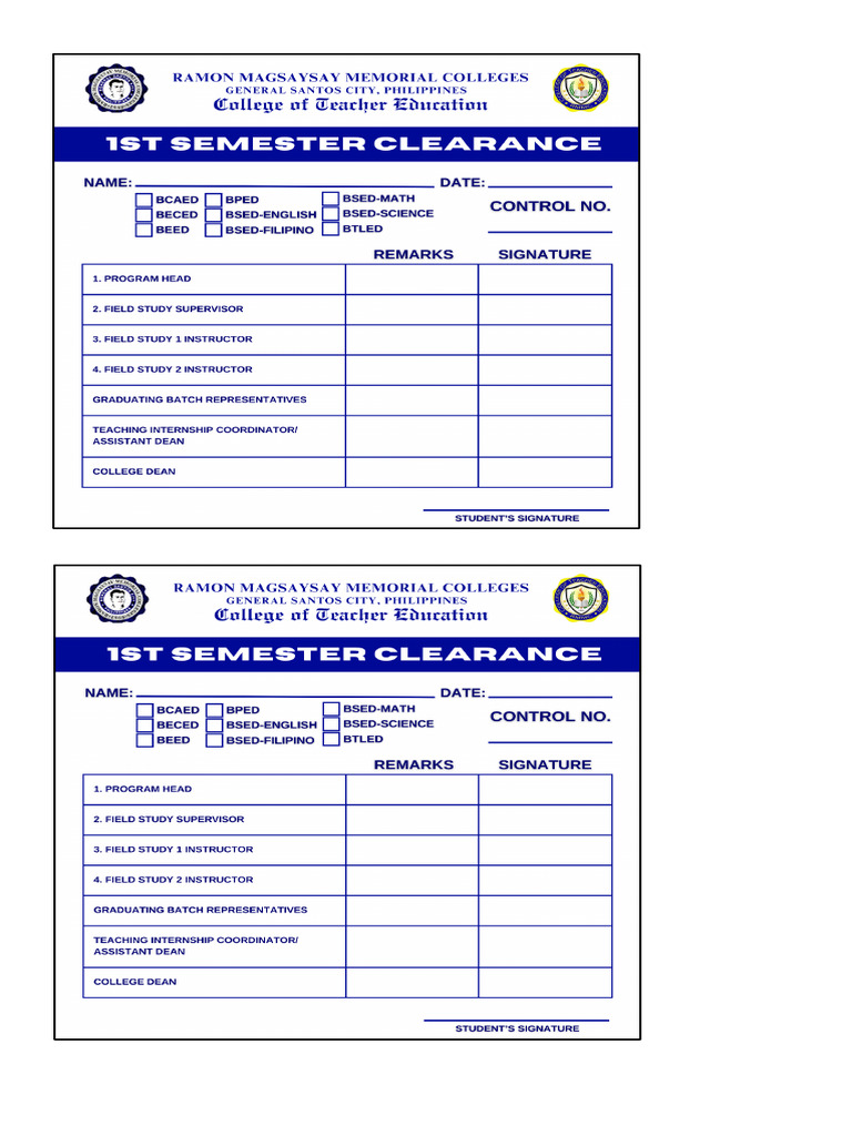 1st Sem Exit Clearance Cte Office | PDF