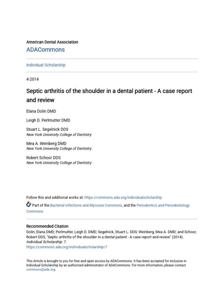 Septic Arthritis of the Shoulder in a Dental Patient - A Case Rep | PDF ...