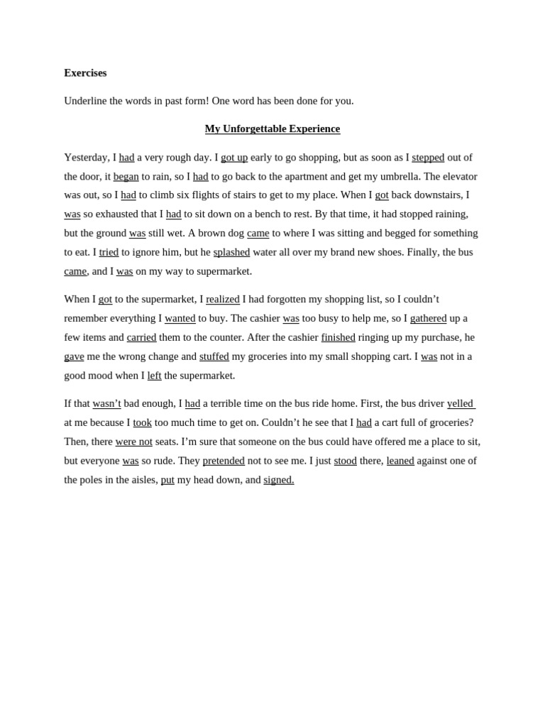 My Unforgettable Experience-Worksheet | PDF