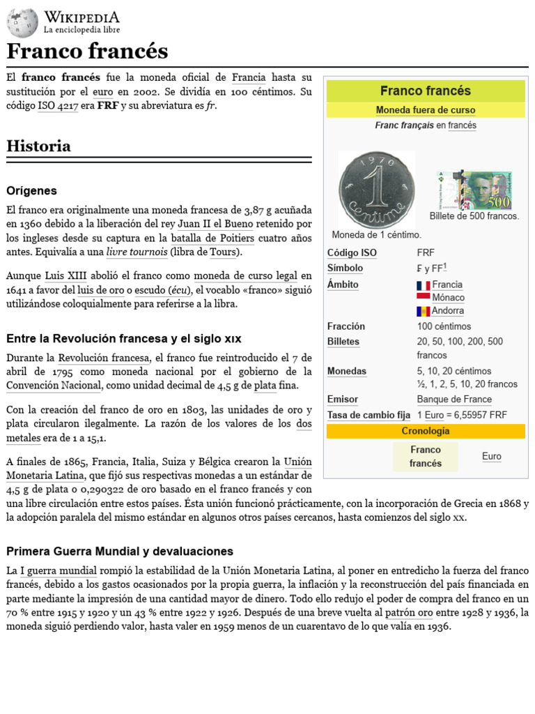 Franco francés Resumen | PDF | Franco francés | Economía de europa