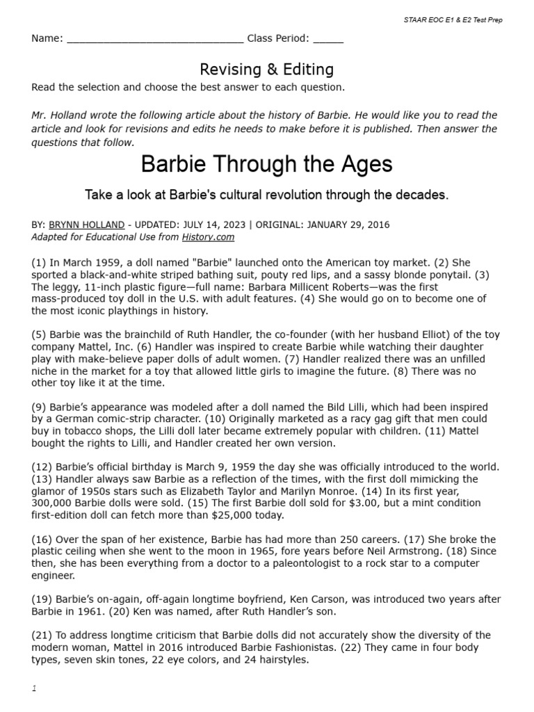 English II STAAR Prep - Barbie | PDF | Barbie
