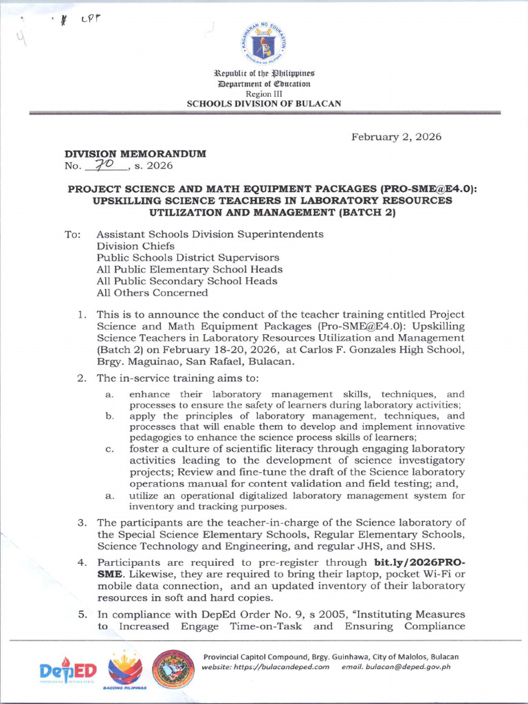 Division Memorandum No 070 S 2026 | PDF