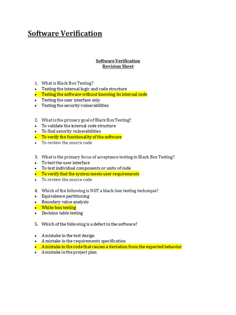 Software Verification Mid Term Revision Sheet | PDF | Software Testing ...