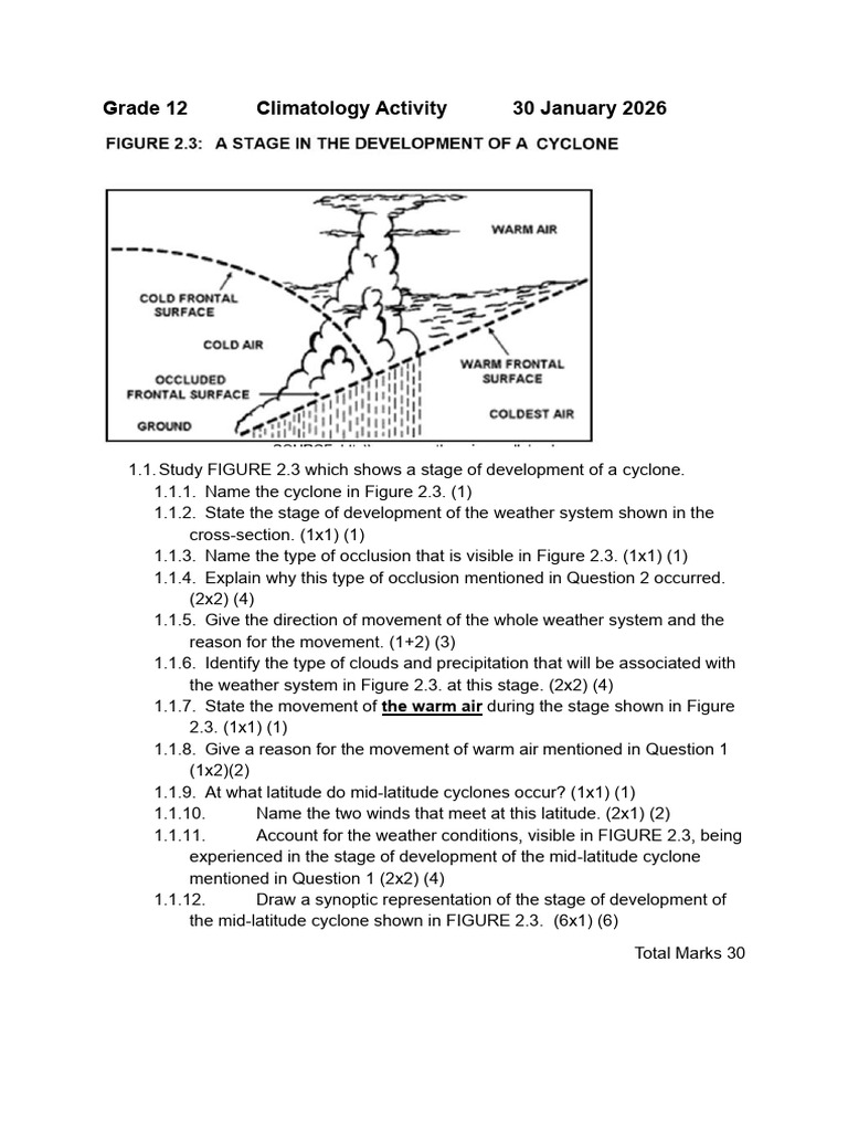 Grade 12 Climatology Activity 30 January 2026 | PDF