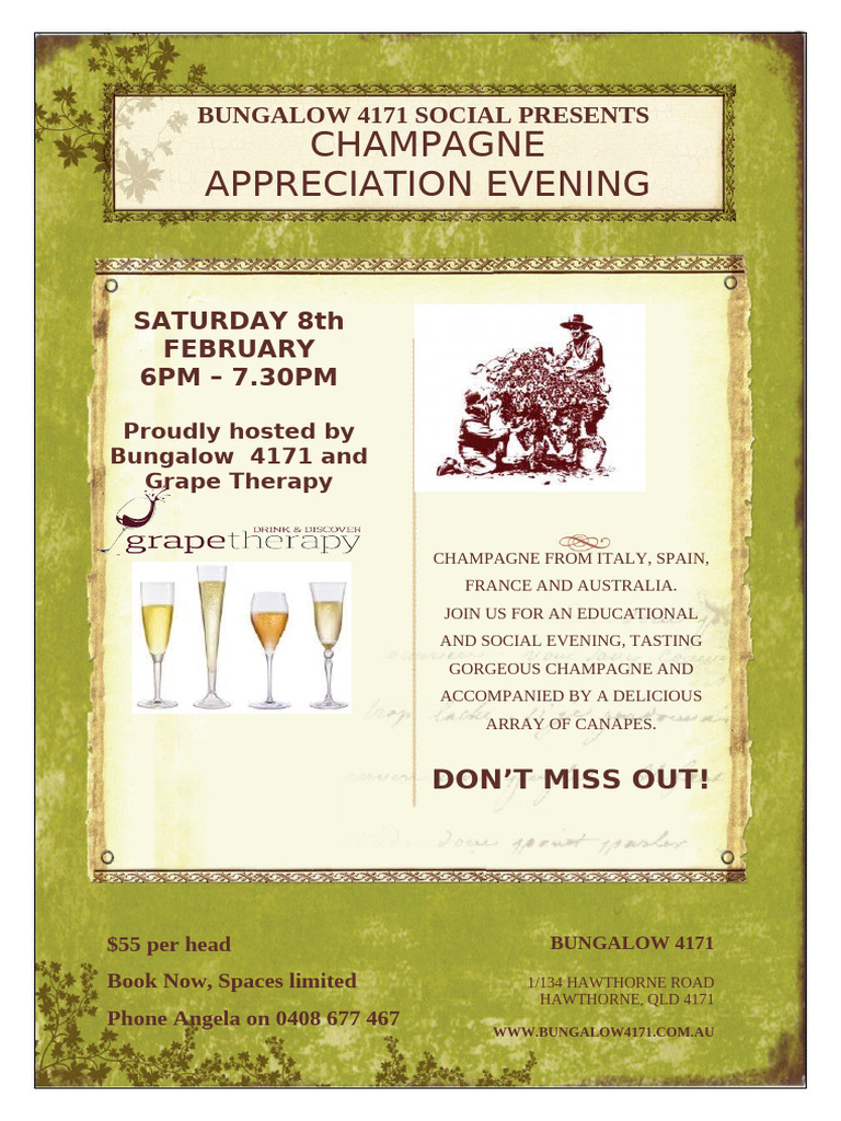 Bungalow Grape Therapy Champagne Tasting MK | PDF