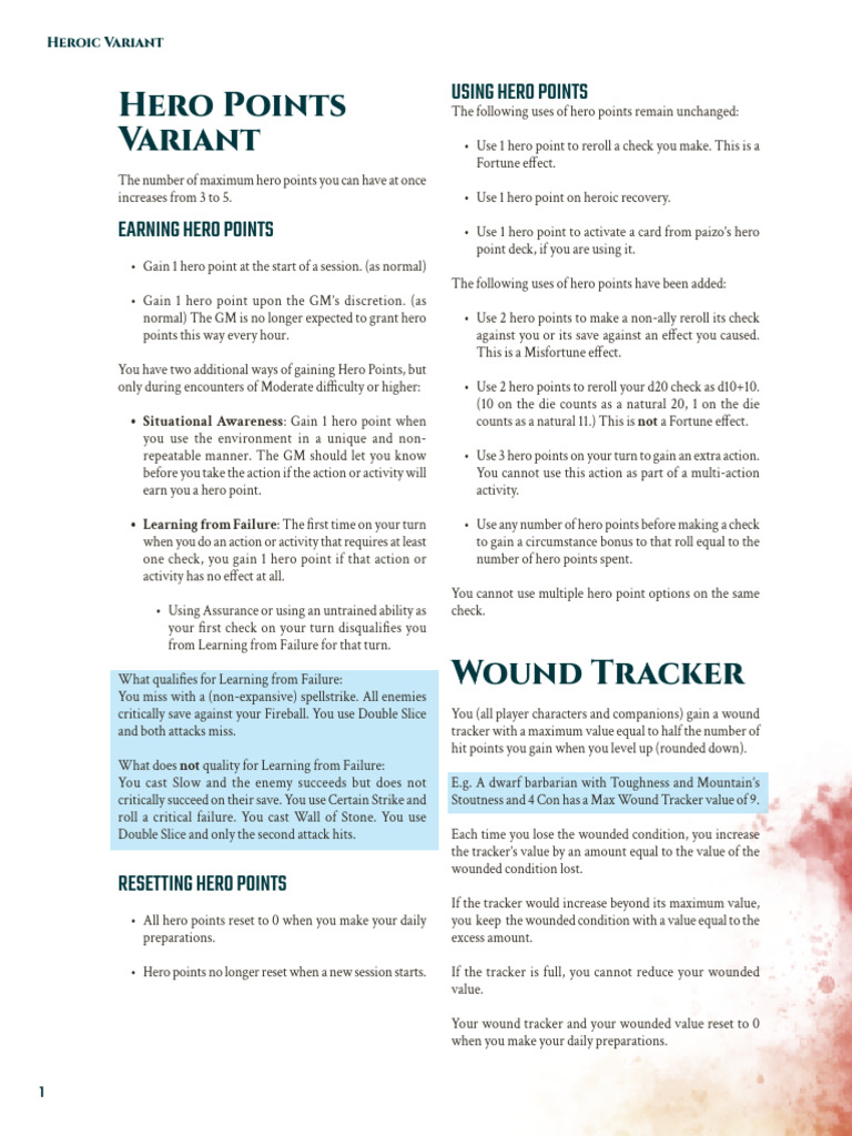 Hero Point and Wound Tracker | PDF | Tabletop Games | Role Playing Games