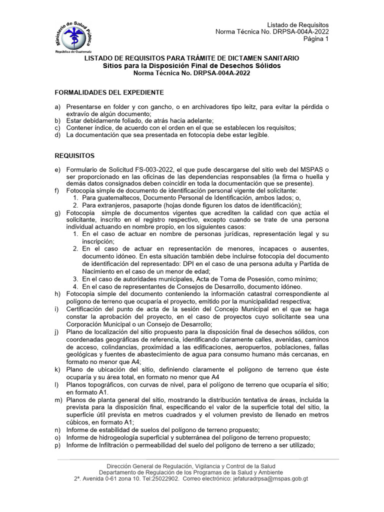 Listado de Requisitos Norma Técnica DRPSA-004A-2022 | PDF