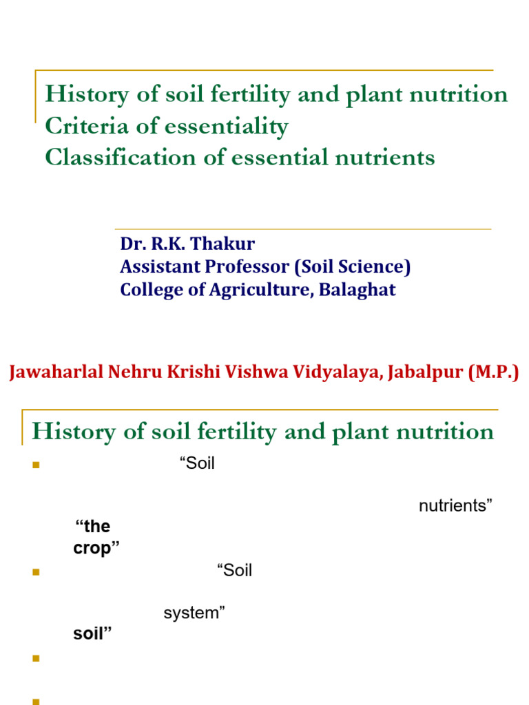 History of Soil Fertility | PDF | Plant Nutrition | Nutrients