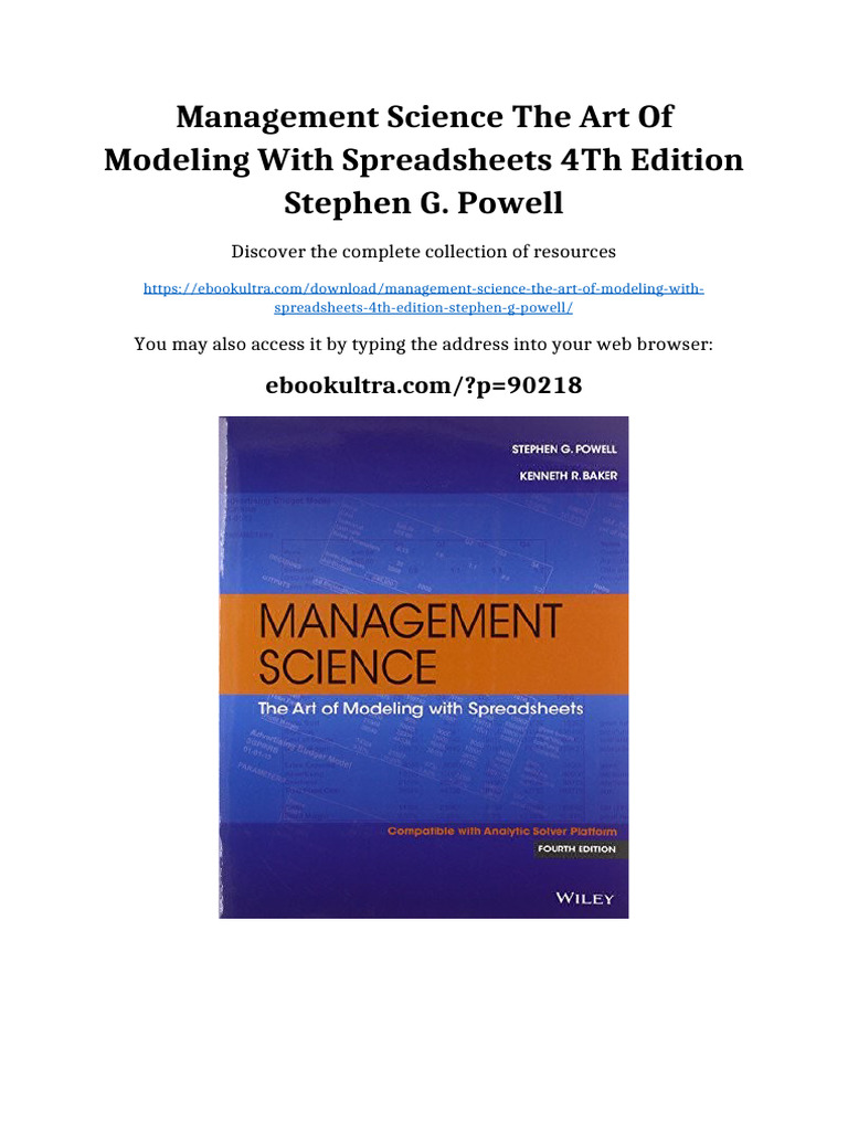 Management Science The Art of Modeling With Spreadsheets 4th Edition ...