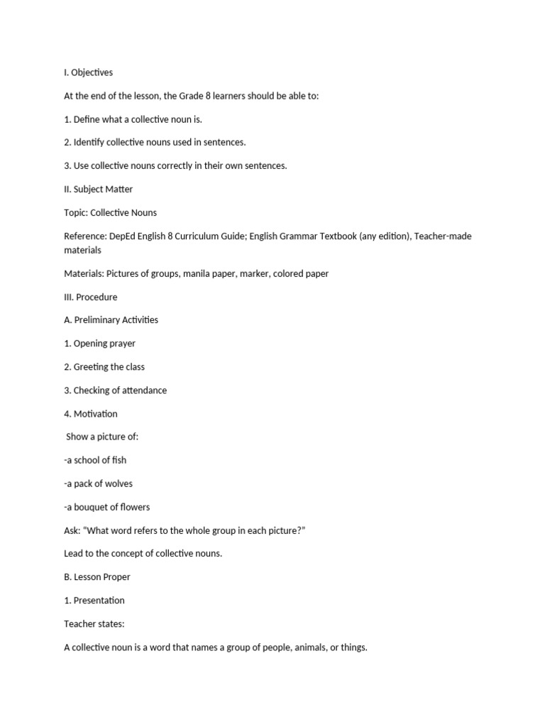Collective Nouns Lesson Plan-WPS Office | PDF | Herd