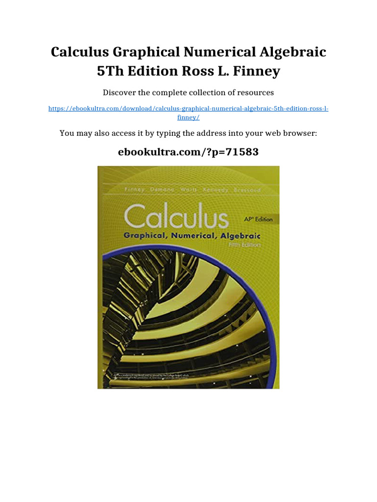 Calculus Graphical Numerical Algebraic 5th Edition Ross L. Finney ...