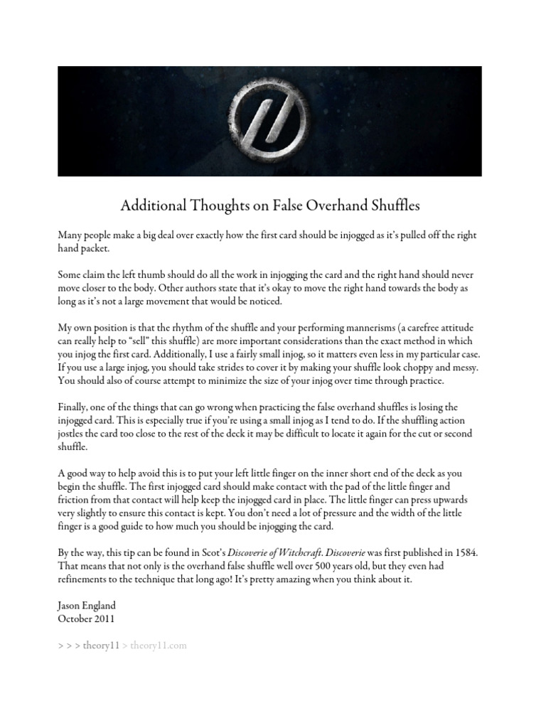 Additional Thoughts Overhand Shuffle | PDF