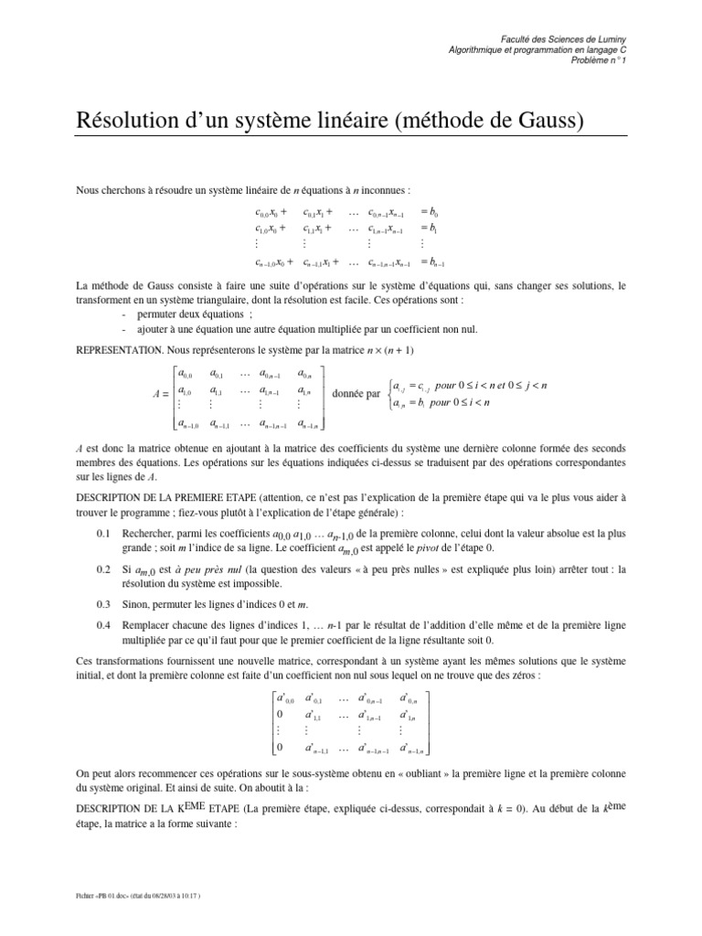 PB01 | PDF | Système d'équations linéaires | Mathématiques appliqués