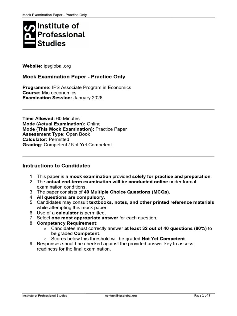 IPS Microeconomics Mock Examination Paper | PDF | Monopoly | Marginal Cost