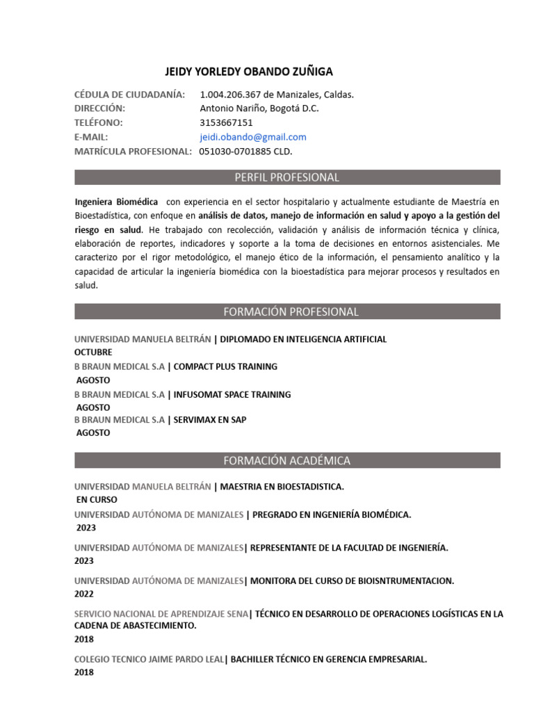 Copia de CV Jeidy Yorledy Obando Zuniga | PDF | Informática