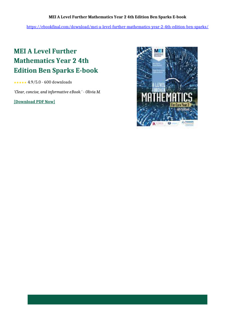 MEI A Level Further Mathematics Year 2 4th Edition Ben Sparks Ebook ...