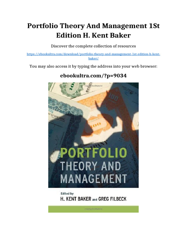 Portfolio Theory and Management 1st Edition H. Kent Baker Ready to Read ...