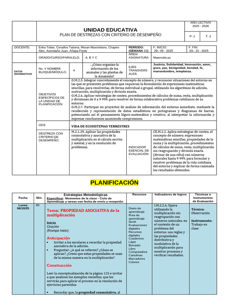 Planif_matematematicas Propiedad Asociativa[1] | PDF | Aprendizaje