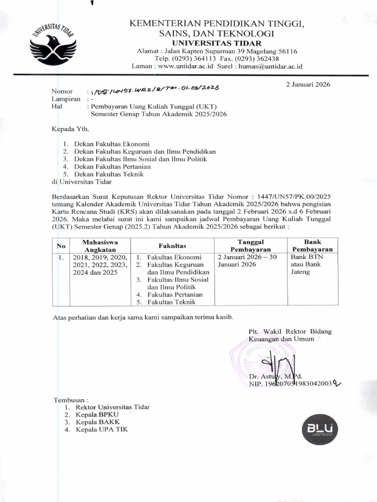 Pembayaran Uang Kuliah Tunggal UKT Semester Genap THN 20252026 | PDF