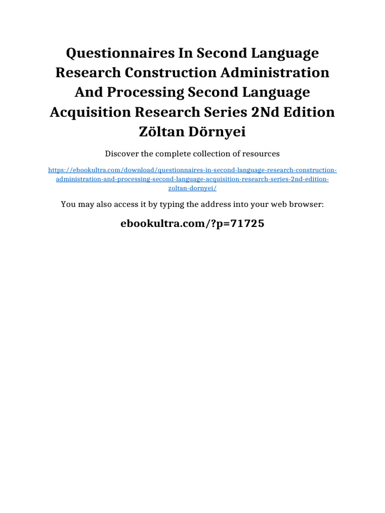 Questionnaires in Second Language Research Construction Administration ...