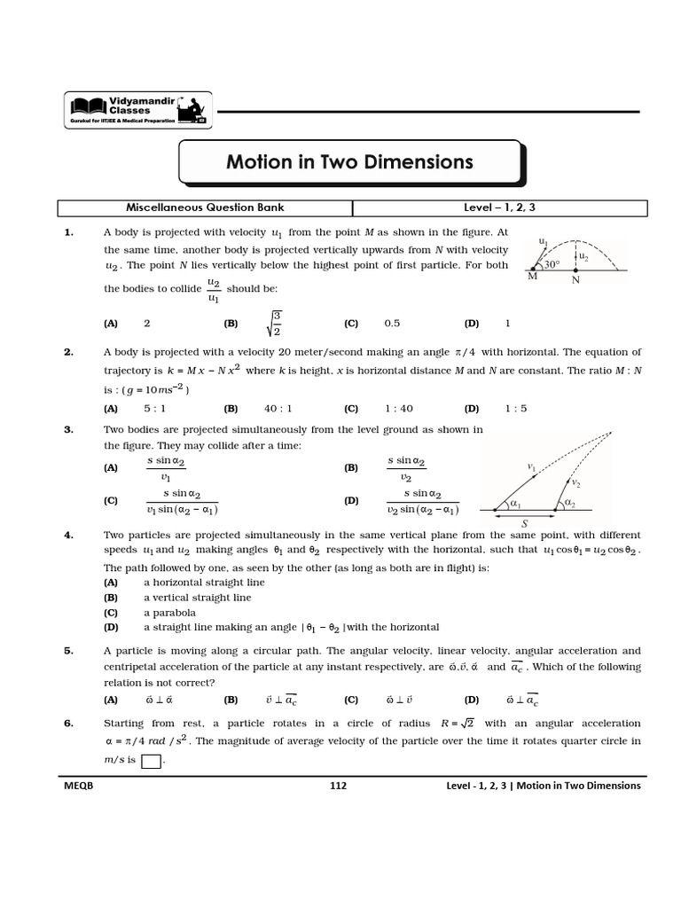 Motion in 2D Miscellaneous Question Bank | PDF | Acceleration | Velocity
