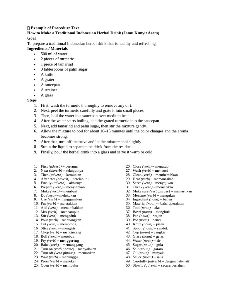 ? Example of Procedure Text | PDF | Verb | Language Mechanics