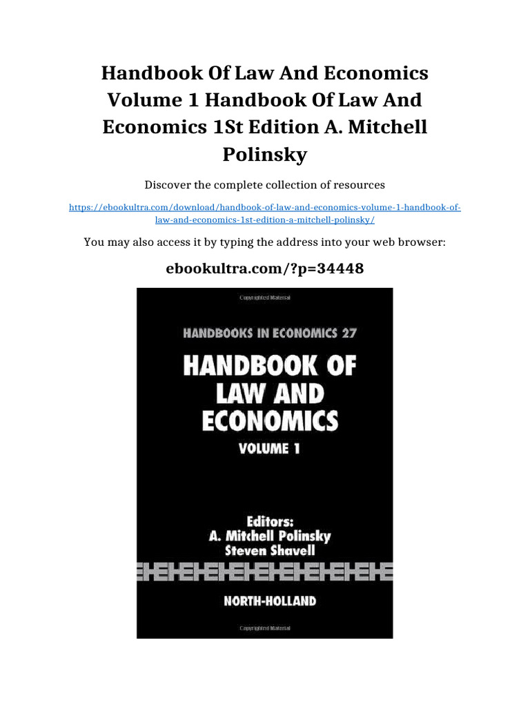 Handbook of Law and Economics Volume 1 Handbook of Law and Economics ...