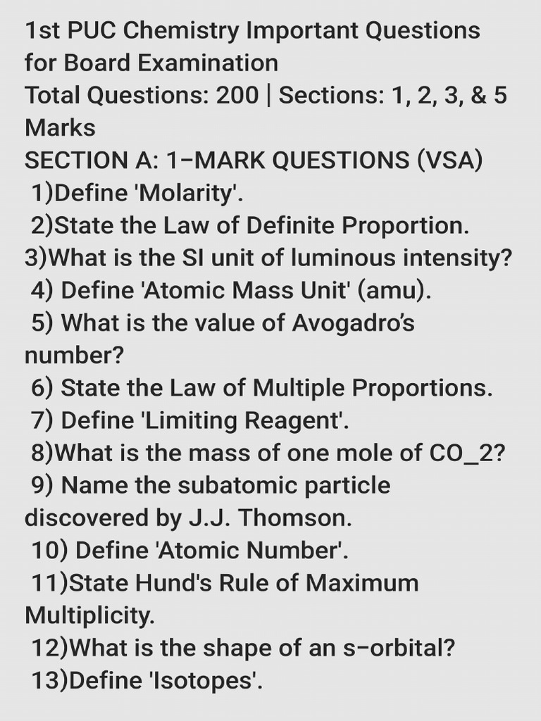 Chemistry Imp Questions | PDF