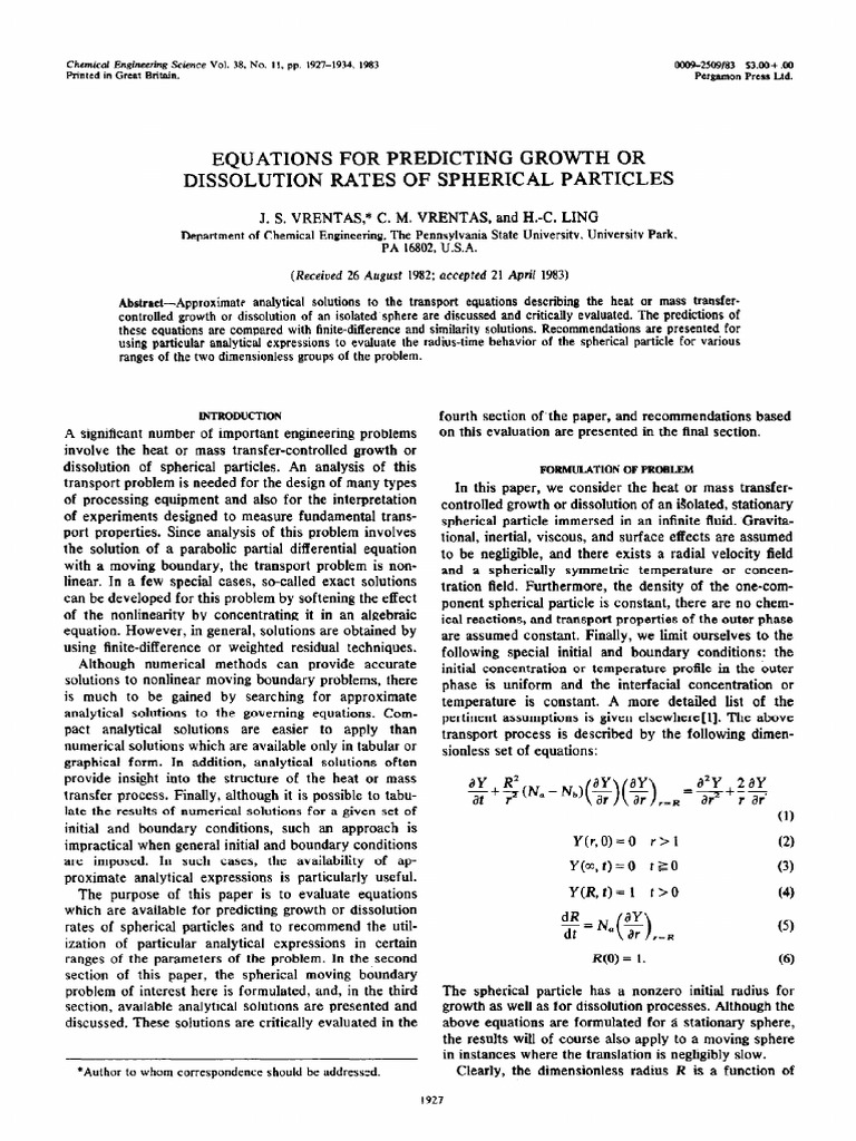 Equations for Predicting Growth or Dissolution Rates of Spherical ...