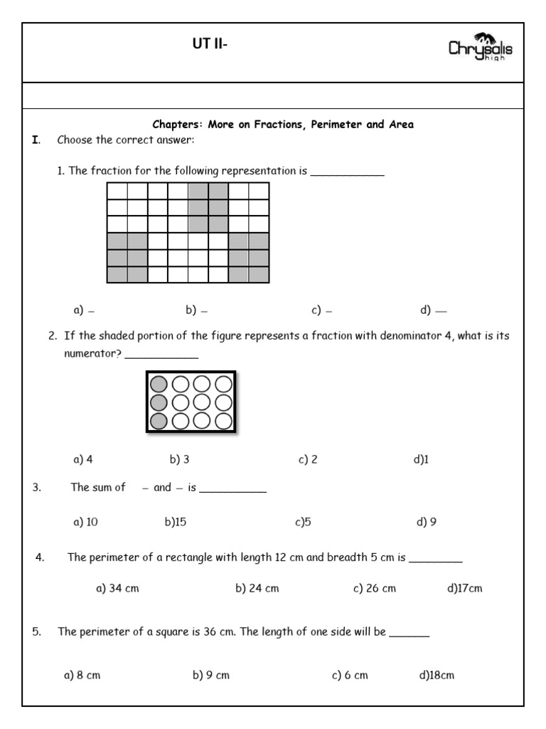RWS1- Gr IV- More on Fractions , Area and Perimeter-2025-26 (1) | PDF ...
