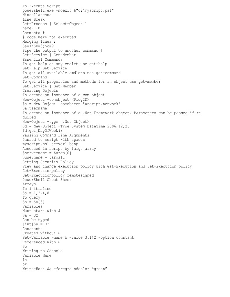 PowerShell Cheat Sheet | Software Development | Software Engineering