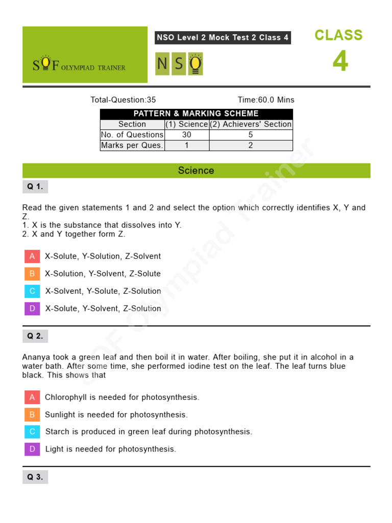 NSO Level2 Mock2 Class4 2 | PDF | Foods